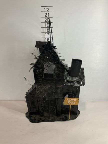 Black tin metal haunted house Halloween decor - Hash Auctions