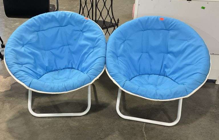 Pair of folding Bowl Chairs, blue seating - Hash Auctions