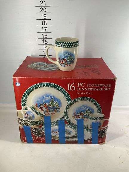 16pc stoneware dinnerware set service for 4 Thompson Pottery snow ...
