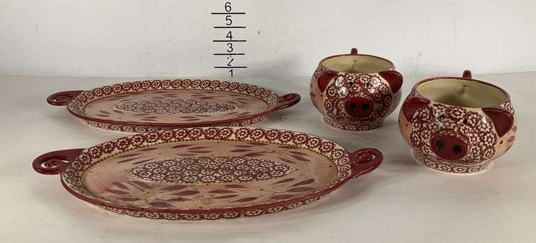 Two Temp-tations handled platters 12x7.5in and two Temp-ration pig ...