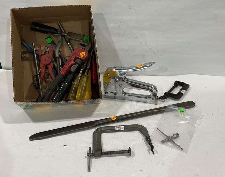 Tire iron, staple gun, clamps, chisels, and other tools - Hash Auctions