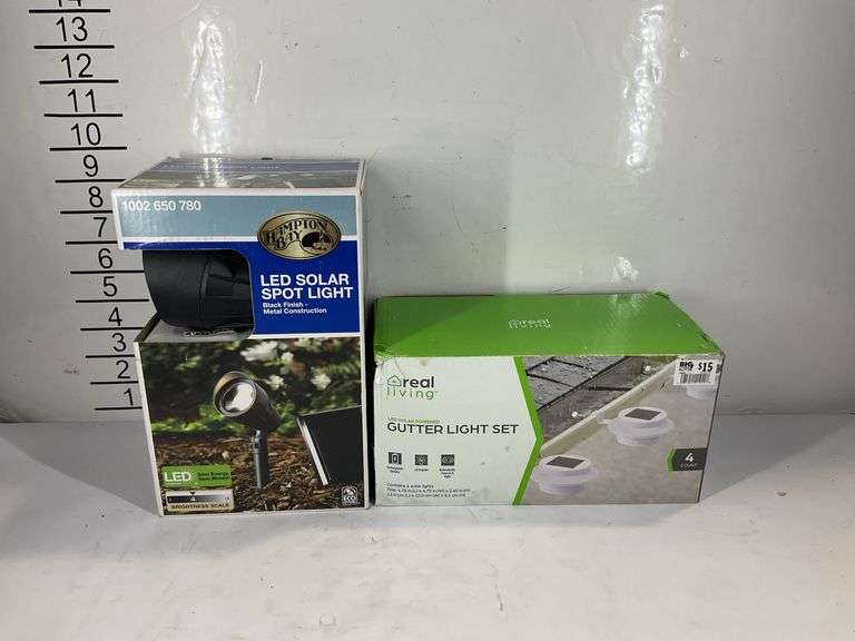 Hampton bay led solar spot light and a gutter light set - Hash Auctions