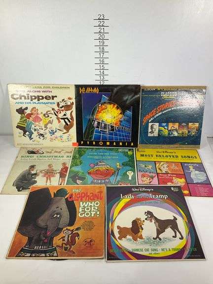Group of vinyl records for the kiddos, sci fi and 80’s rockers. Def ...
