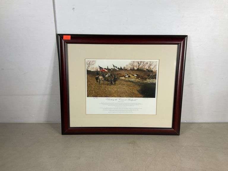 Framed and matted civil war print, “Charting the Course at Bridgeside ...