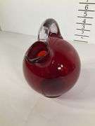 Ruby red pitcher with applied clear glass handle - Hash Auctions