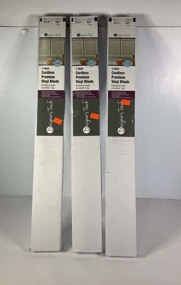 Three 1 inch cordless vinyl blinds. Sealed packaging - Hash Auctions