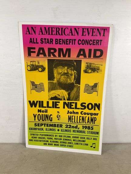 Farm Aid benefit concert poster featuring Willie Nelson, with Neil ...