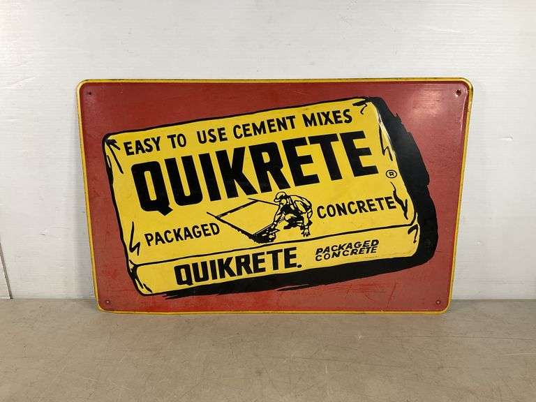 Quikrete cement/concrete metal advertising sign, 28x18” - Hash Auctions