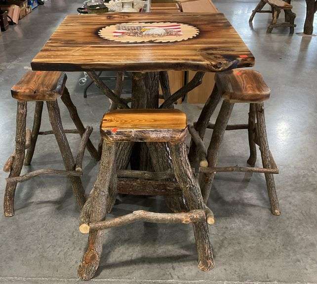 Rustic Amish Made Furniture, 5pc high rise Table with 4-Stools, heavy ...