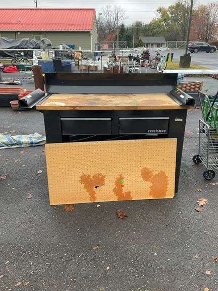 Craftsman work table with peg board and light attachment shelf, two ...