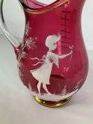Cranberry Mary Gregory hand blown pitcher - Hash Auctions
