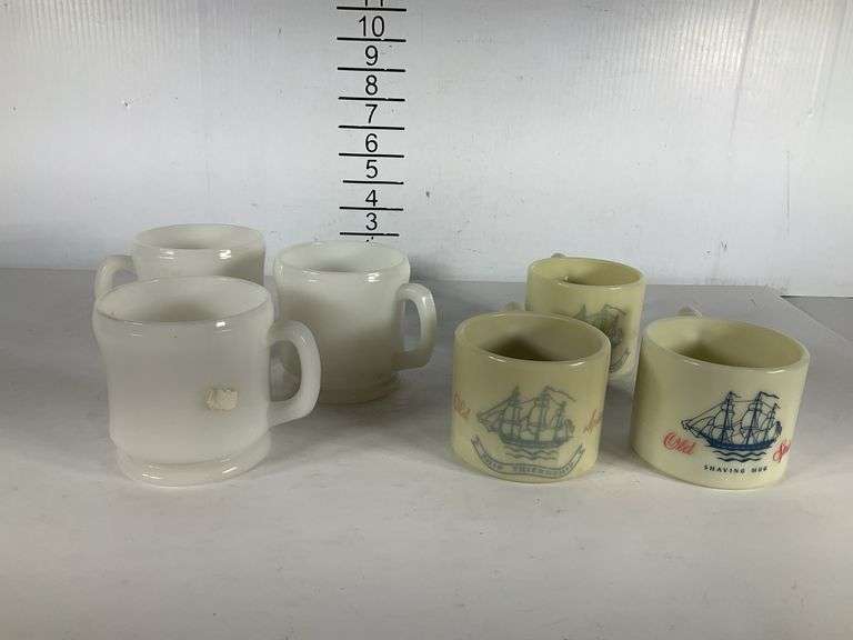 Three Old Spice mugs and three Hazel Atlas mugs. - Hash Auctions