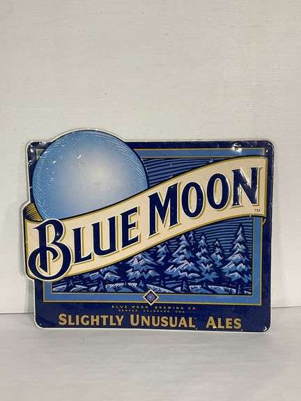 Blue Moon metal beer advertising sign, 26.5x21, some pitting as shown ...