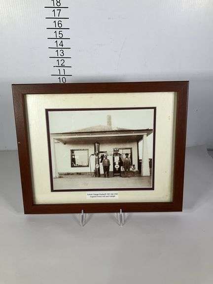 Framed Black & white photo of Schick garage in 1942 - Hash Auctions