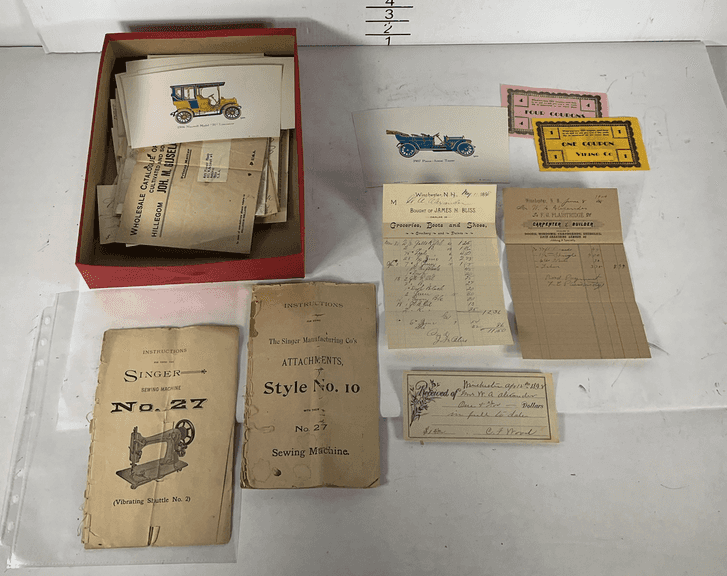 A vintage collection of ephemera, including Singer Sewing Machine ...