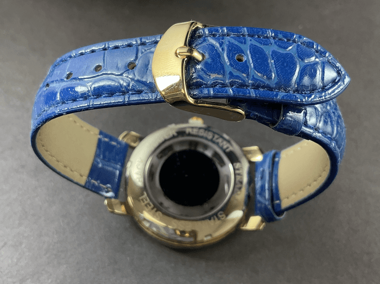 Strada Japanese movement goldtone skeleton dial watch with 5.5-8in blue ...