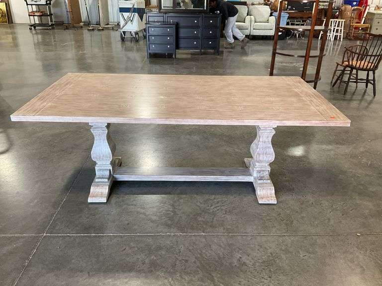 Dining Table, empire style double pedestal undercarriage, distressed ...