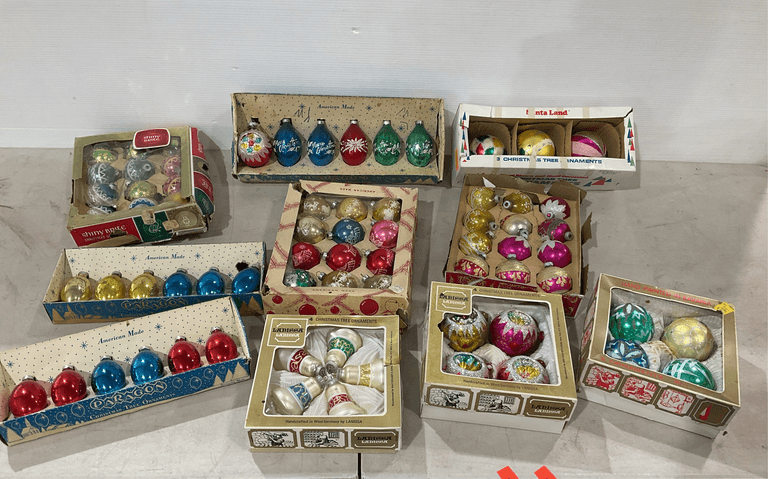 Group of Paragon, Shiny Brite and more vintage glass ornaments, hand ...