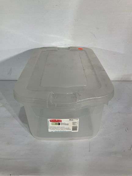 Rubbermaid 50 quart clear plastic storage tote with lid, latches are ...