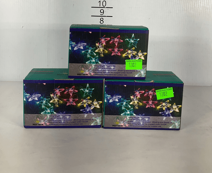 Three boxes of string lights. - Hash Auctions