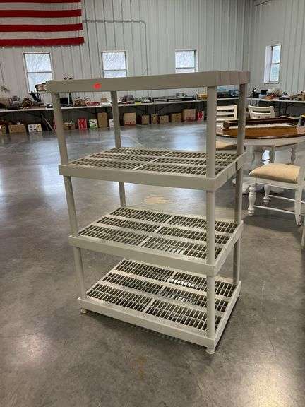 Keter Poly Storage Shelf, four shelves 36x24” 56” tall. - Hash Auctions