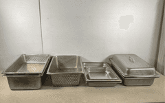 Buffet table insert pans, strainer pans, one lid - Hash Auctions