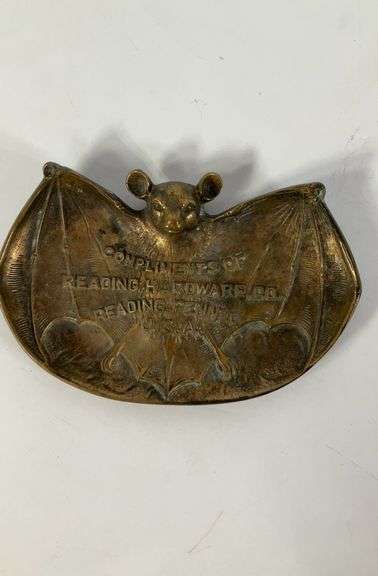 Brass bat ashtray / trinket dish. Reading Hardware. - Hash Auctions