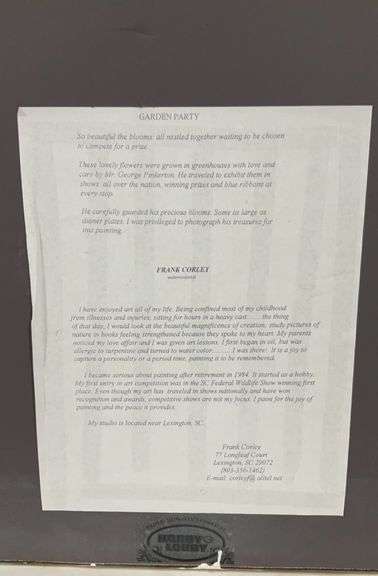 “Garden Party” water color print by Frank Corley, #188/1000, artist ...