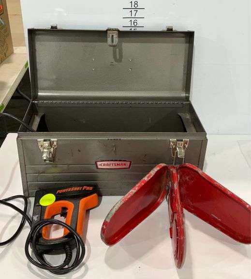 Craftsman metal toolbox, Powershot Pro staple gun (powers on), and a ...