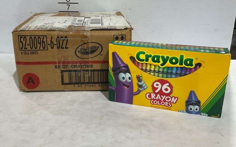 6 packs of Crayola 96 count crayon boxes with built-in sharpener - Hash Auctions