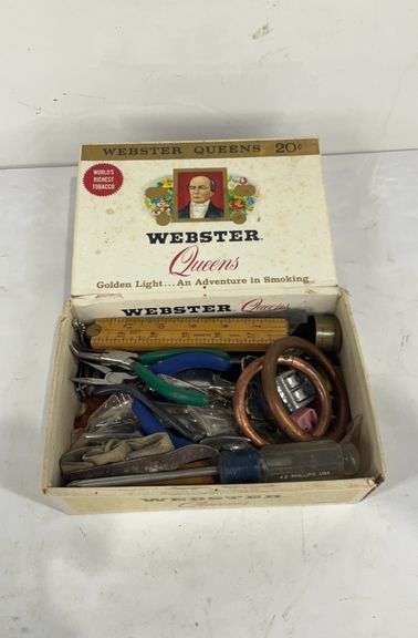 Webster queens cigar box with various tools - Hash Auctions