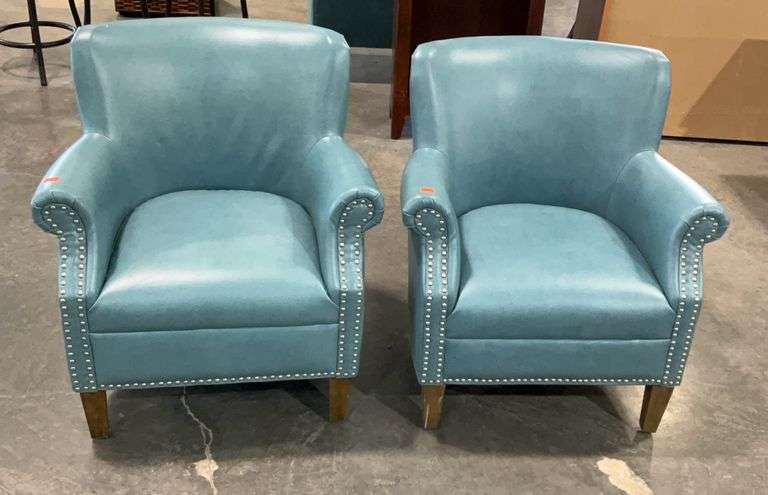 Two vinyl living room chairs with tack head embellishments . - Hash ...