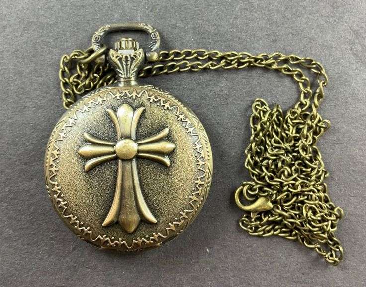 Strada pocket watch with cross 31in chain , new - Hash Auctions