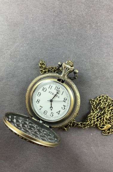 Strada pocket watch with cross 31in chain , new - Hash Auctions
