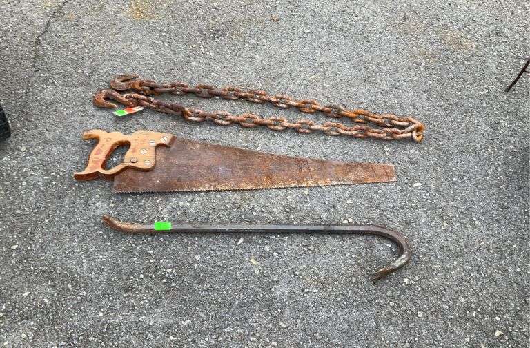 Crowbar, saw, chain/hooks(5’L) - Hash Auctions