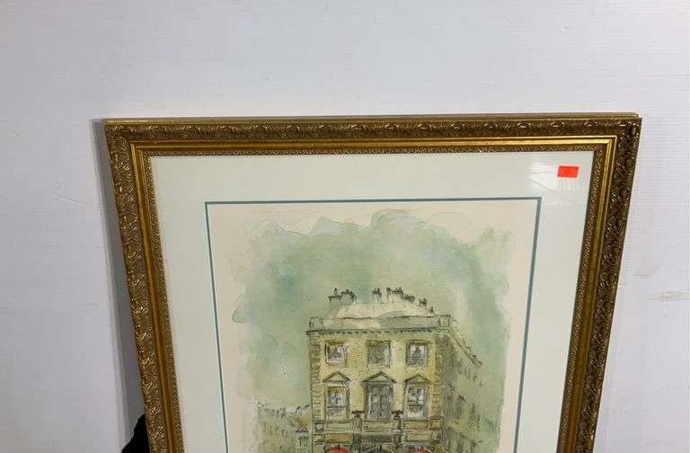 Nice framed water color print, numbered and signed, in gold tone frame ...