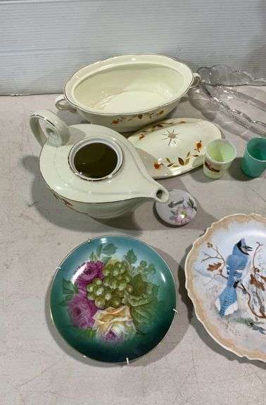 Group of glassware , the hall teapot is missing lid and the covered ...
