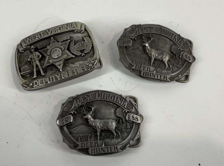 Three limited edition West Virginia Belt buckles two deer hunter No928 ...