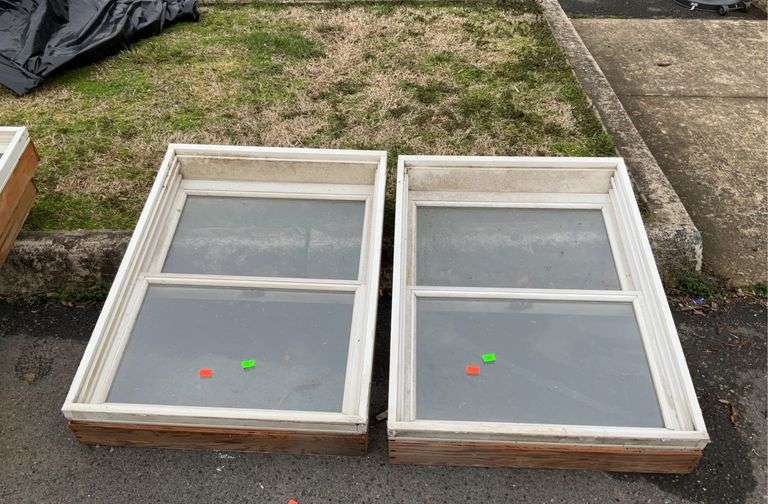 Pair of wooden framed windows, 40”H x 29”W - Hash Auctions
