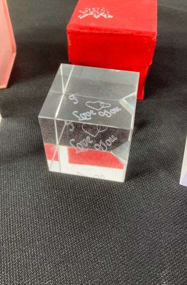 6- 3D laser etched cube glass with gift boxes. Love is the theme ...