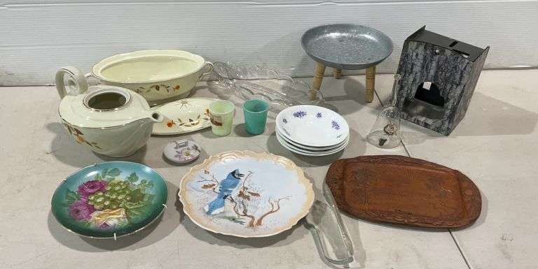 Group of glassware , the hall teapot is missing lid and the covered ...