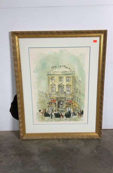Nice framed water color print, numbered and signed, in gold tone frame ...
