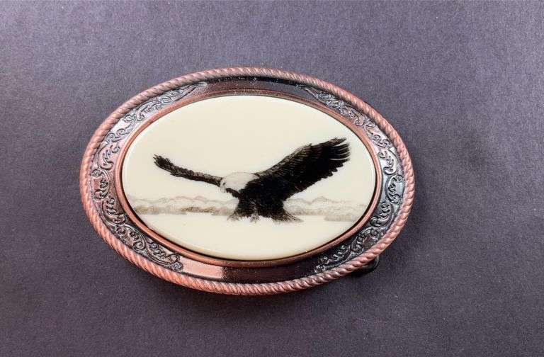 Copper Tone Belt Buckle With An Eagle - Hash Auctions