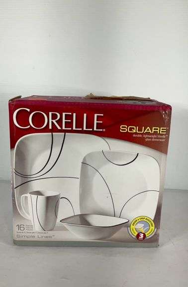 16pc Corelle “simple lines” dinnerware set. - Hash Auctions