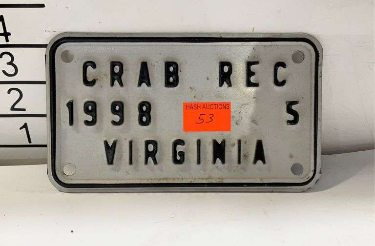 1998 crab recreational, Virginia tag - Hash Auctions