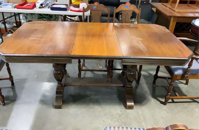 7- pc Dining Table Set, walnut made, having six chairs one armed ...