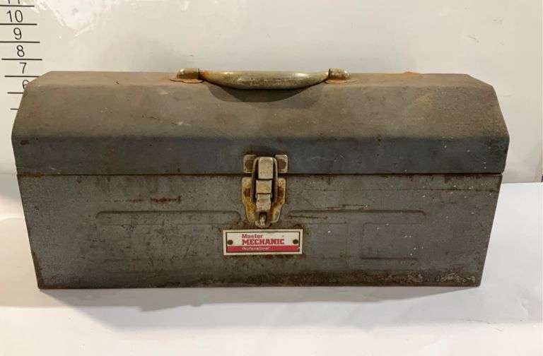 Master mechanic tool box with wrenches, wire stripper, other tools ...
