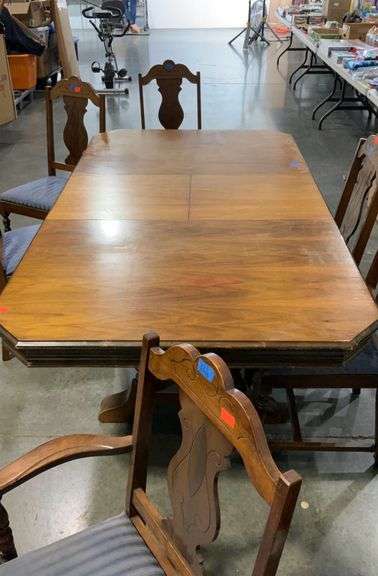 7- pc Dining Table Set, walnut made, having six chairs one armed ...