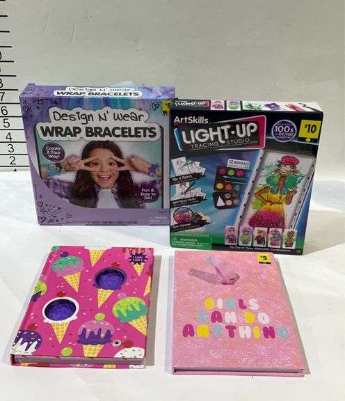 Wrap bracelets, light up tracing studio, and two journals. - Hash Auctions