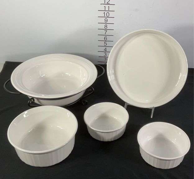 4 piece Corning Ware set and 2 serving bowls with metal stand. - Hash ...